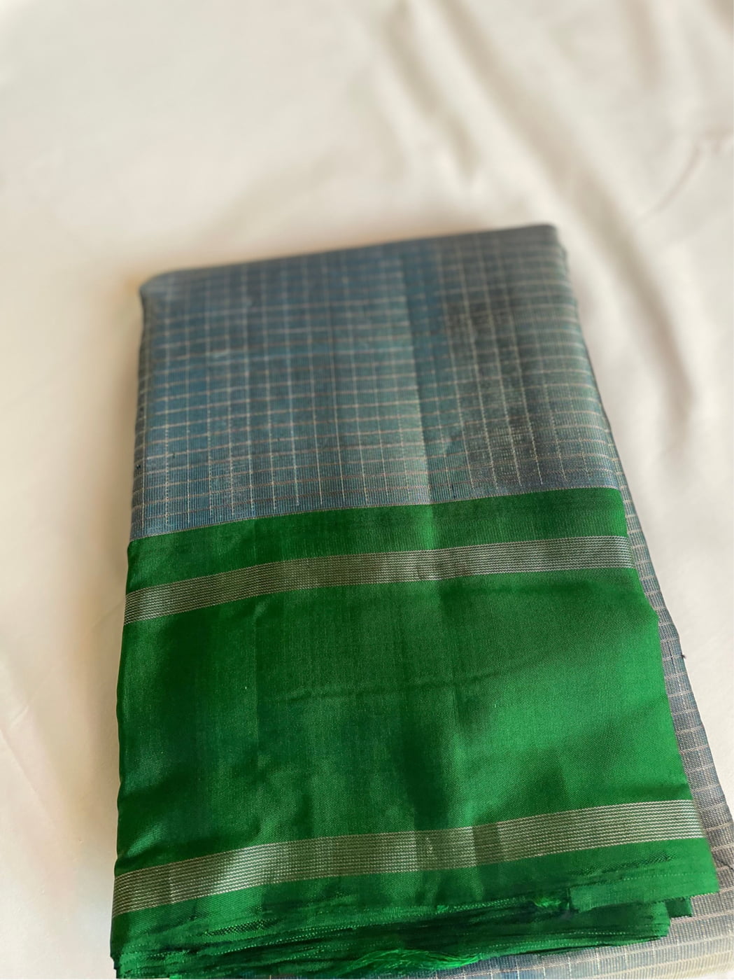 TISSUE KANCHIVARAM PURE SILK SAREES WITH CHECK PATTERN AND OLIVE GREEN ...